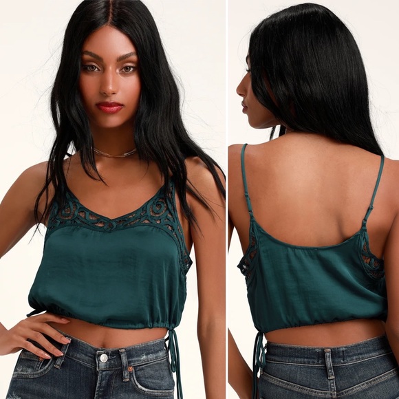 Free People | Tops | Free People Blouson Teal Blue Satin Crop Top Sz ...